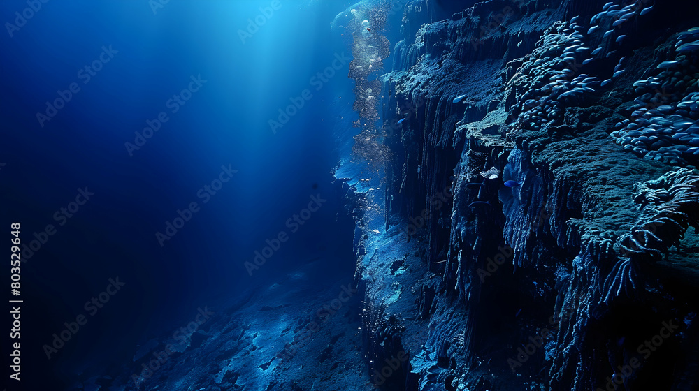 Underwater cliff of a continental shelf, showing a vertical drop and ...