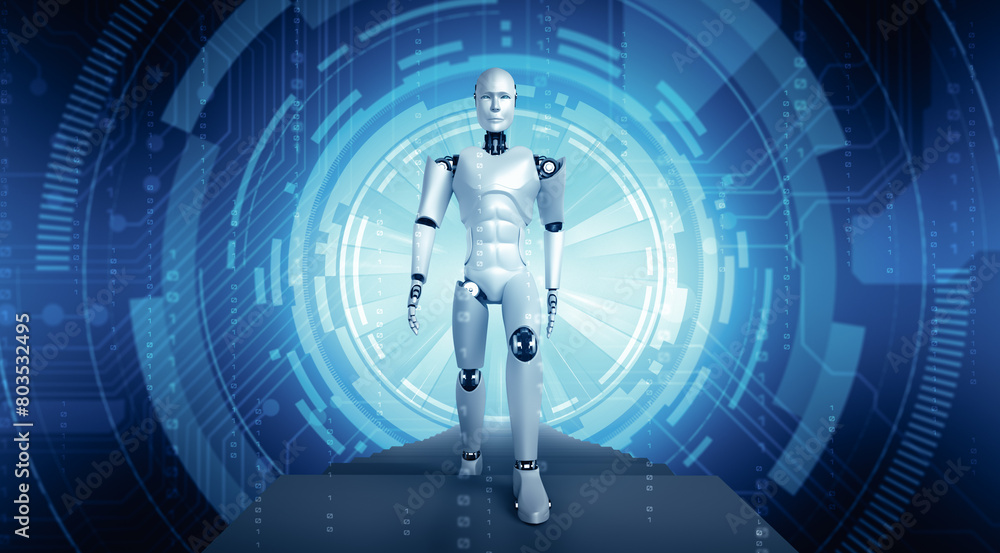MLP 3d illustration robot humanoid in sci fi fantasy world. Concept of ...