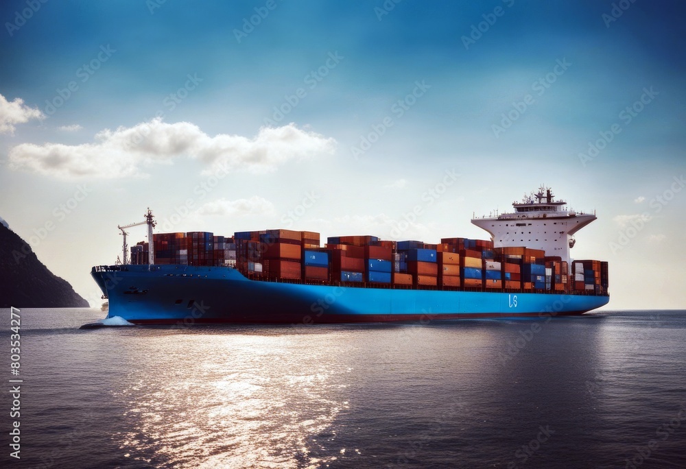 'large cargo calm container travels ship ocean blue freight sea ...