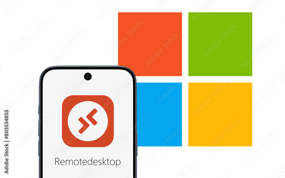 Microsoft Remotedesktop Logo is displayed on a modern smartphone, big ...