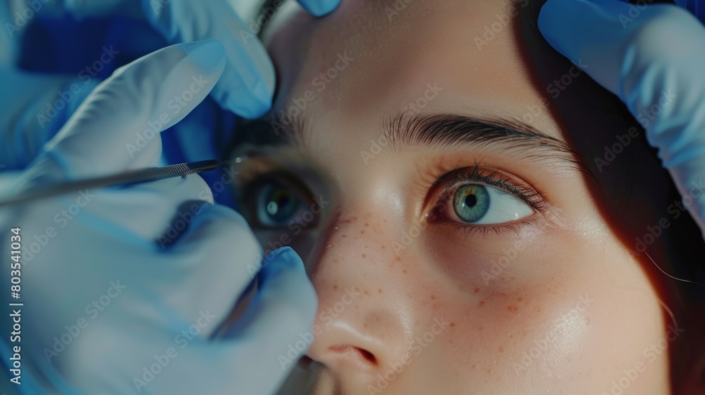 Cosmetic surgery, beauty, Surgeon or beautician touching woman face ...