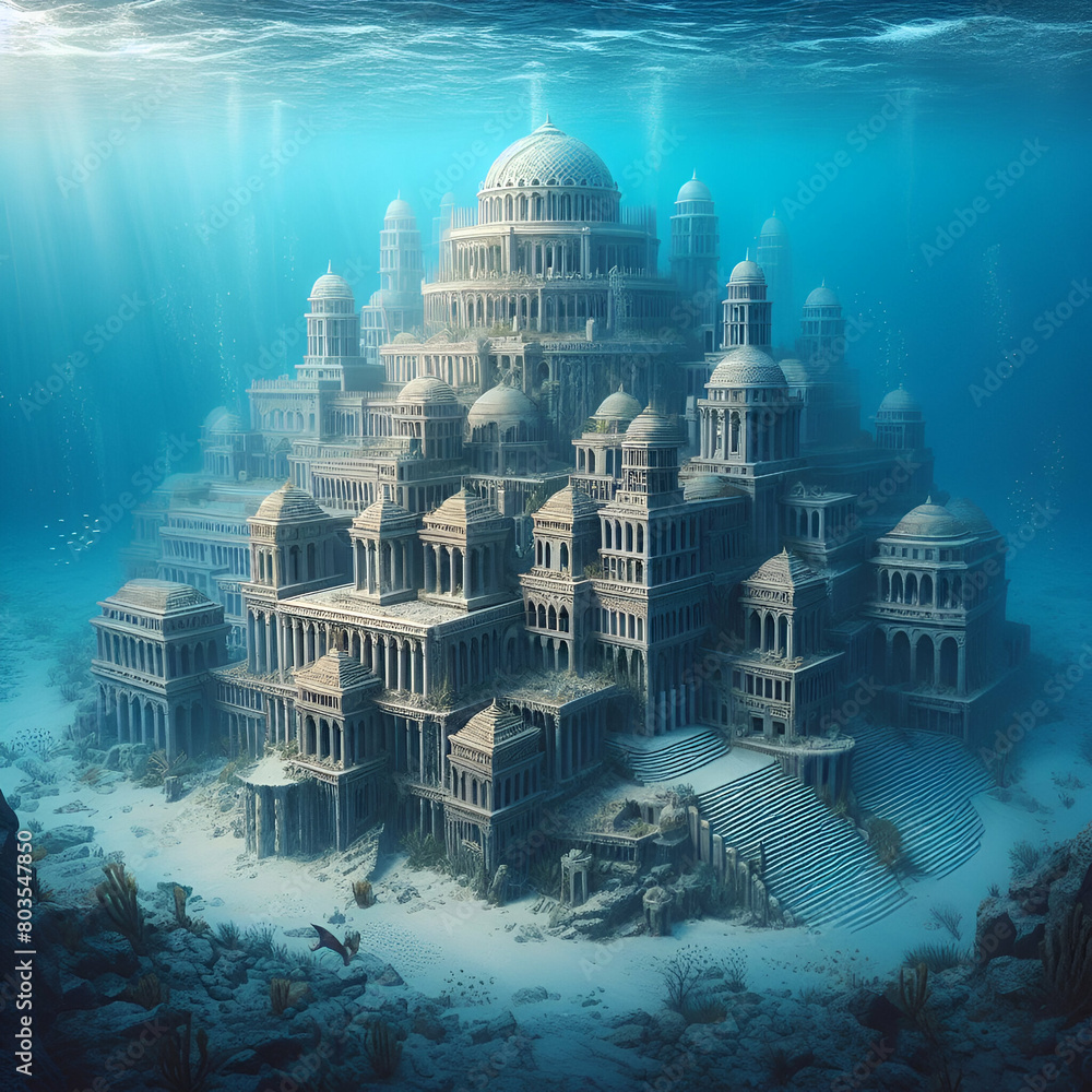 Ancient Atlantis Lost Greek Civilization Ancient Town City Temple Building Ruins Stands Sunken ...