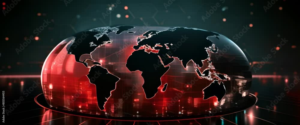 Animated world map with pulsing cybersecurity threats, flat, radar ...