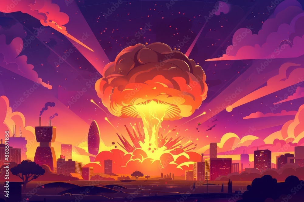 nuclear power plant explosion with mushroom cloud and radioactive ...