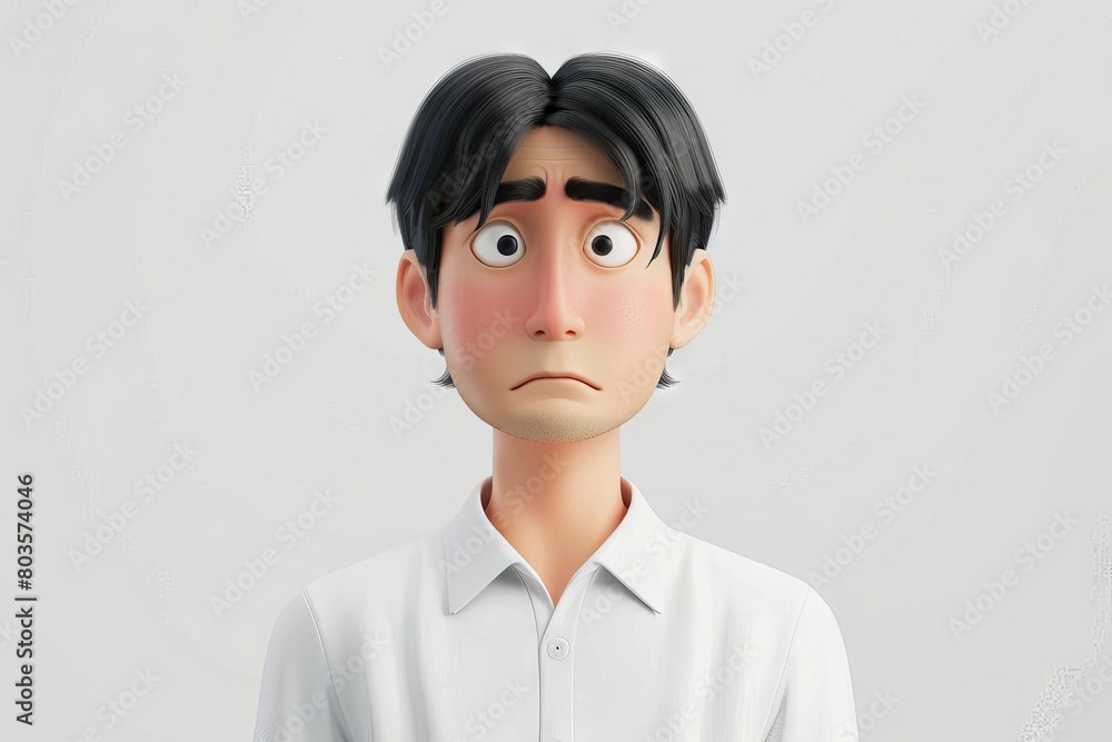 sad asian man cartoon character in white shirt 3d illustration of human ...
