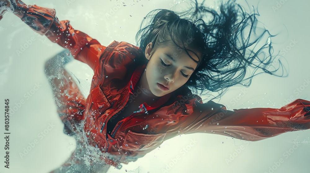 Produce a striking portrait of a dynamic dancer in mid-performance ...