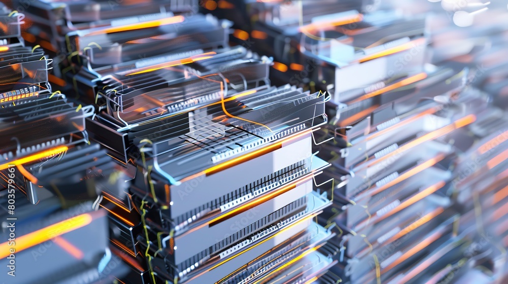 Battery cell assembly for energy storage, close-up, detailed stacking ...