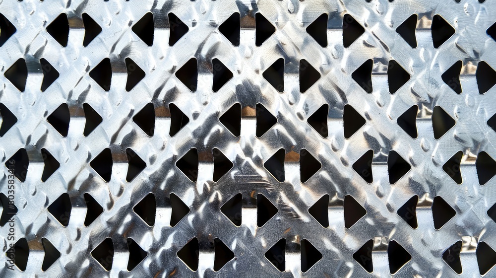 Abstract stainless steel checker plate with round hole punch, a rugged ...