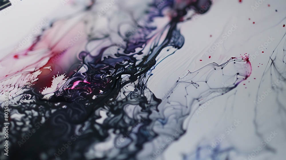 Inkjet printer head moving over canvas, close-up, detailed spray of ink ...
