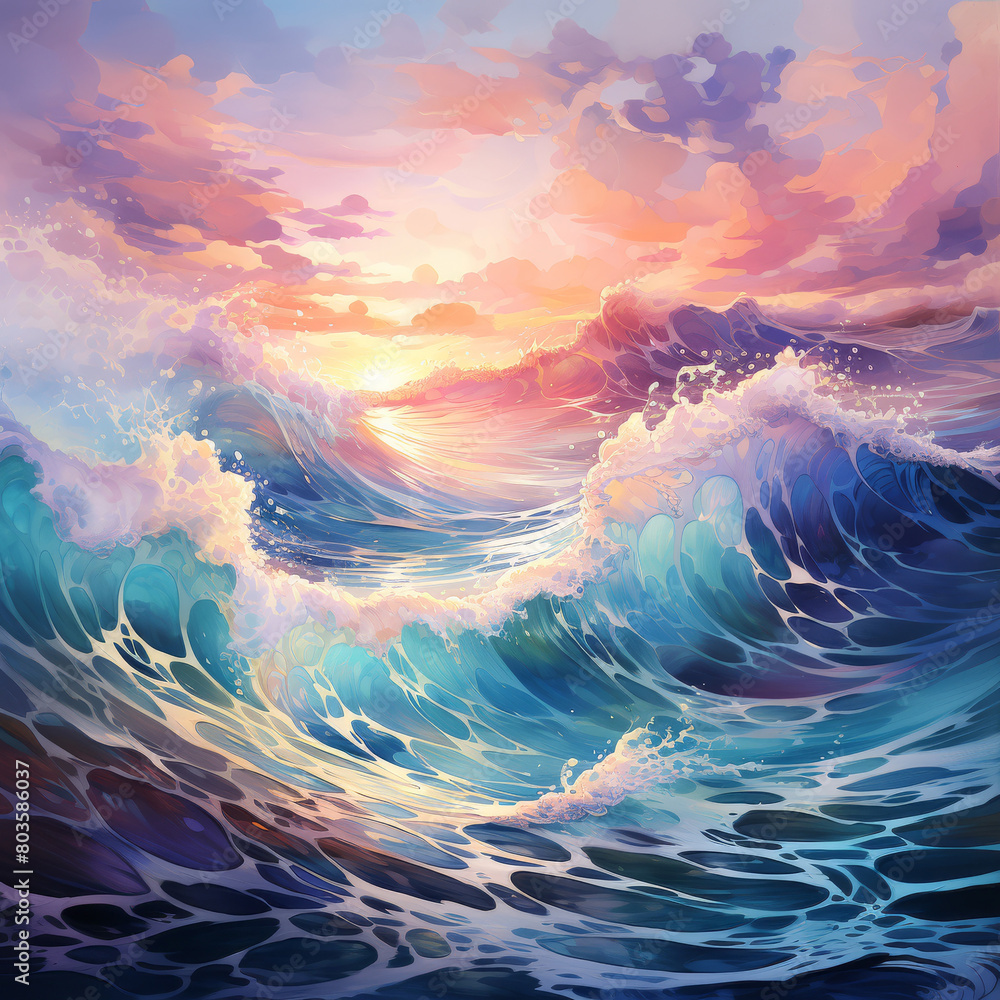 Watercolor hand-drawn texture / background illustration - foamy ocean ...