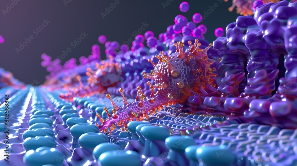Simulated image of cell membrane, a component of cell wall proteins ...