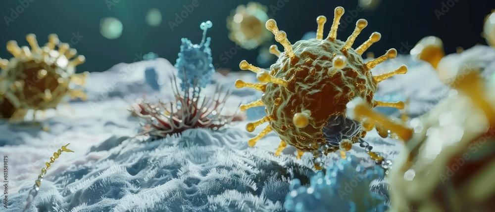 ภาพประกอบสต็อก Detailed 3D representation of cancer immunotherapy ...