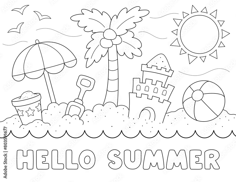 hello summer coloring page. you can print it on standard 8.5x11 inch ...