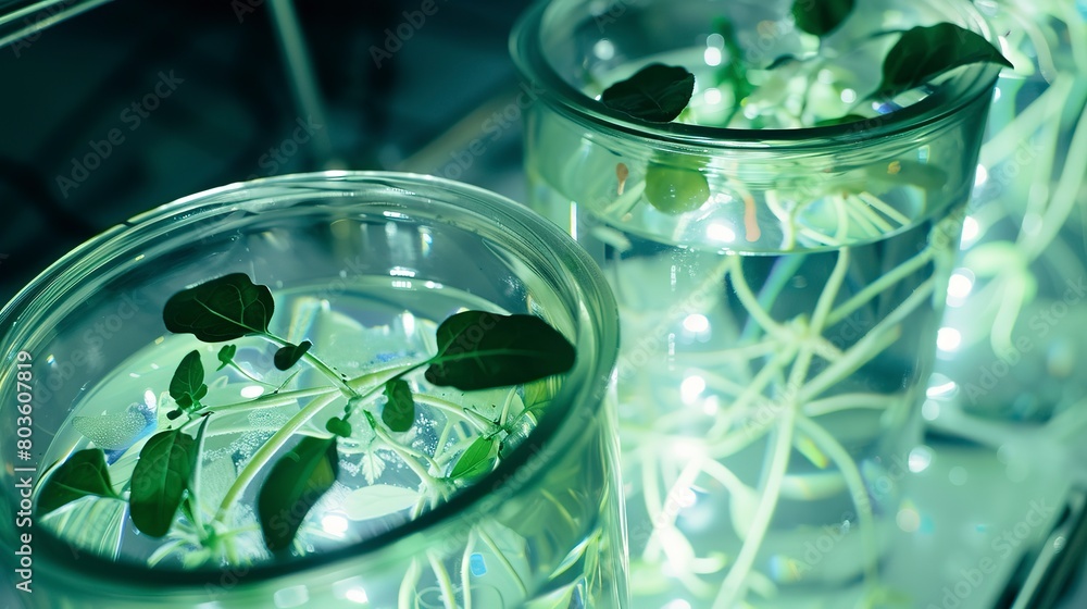 Foto de Plant tissue culture in a sterile lab environment, close-up ...