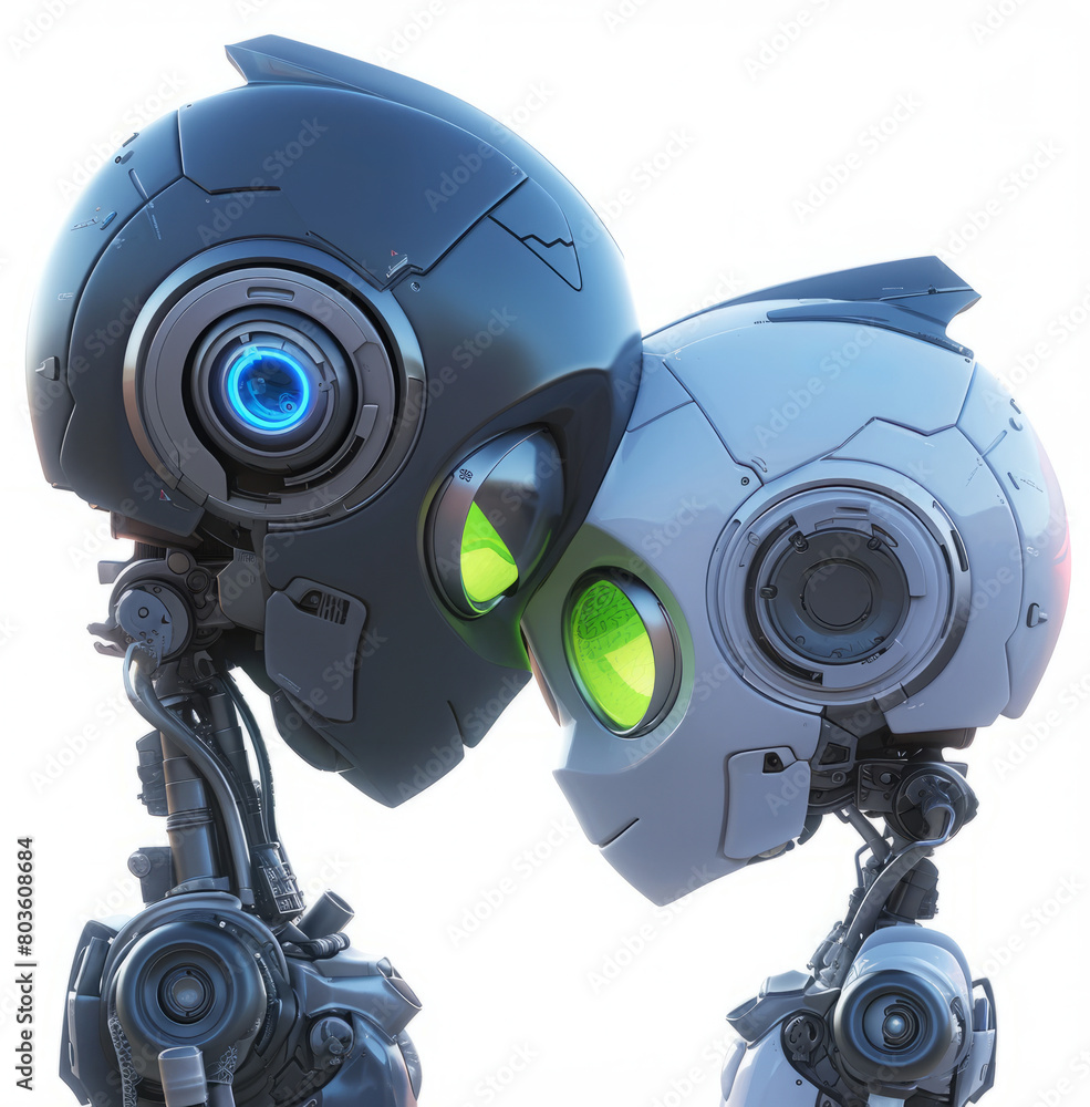 3d illustration of a happy robot couple, smiling at each other, white ...
