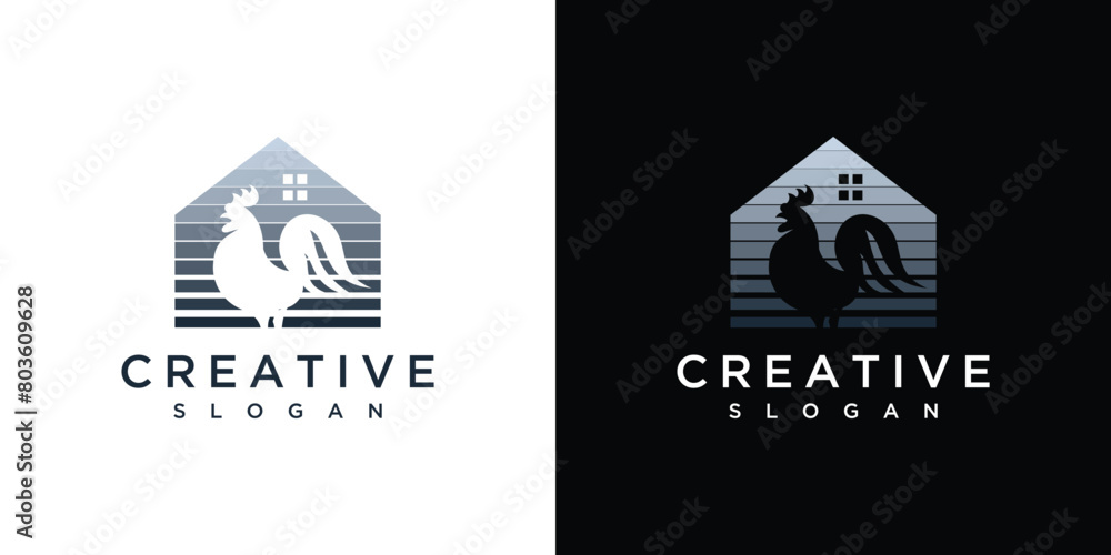 chicken house logo design vector. house and chicken vector logo icon ...
