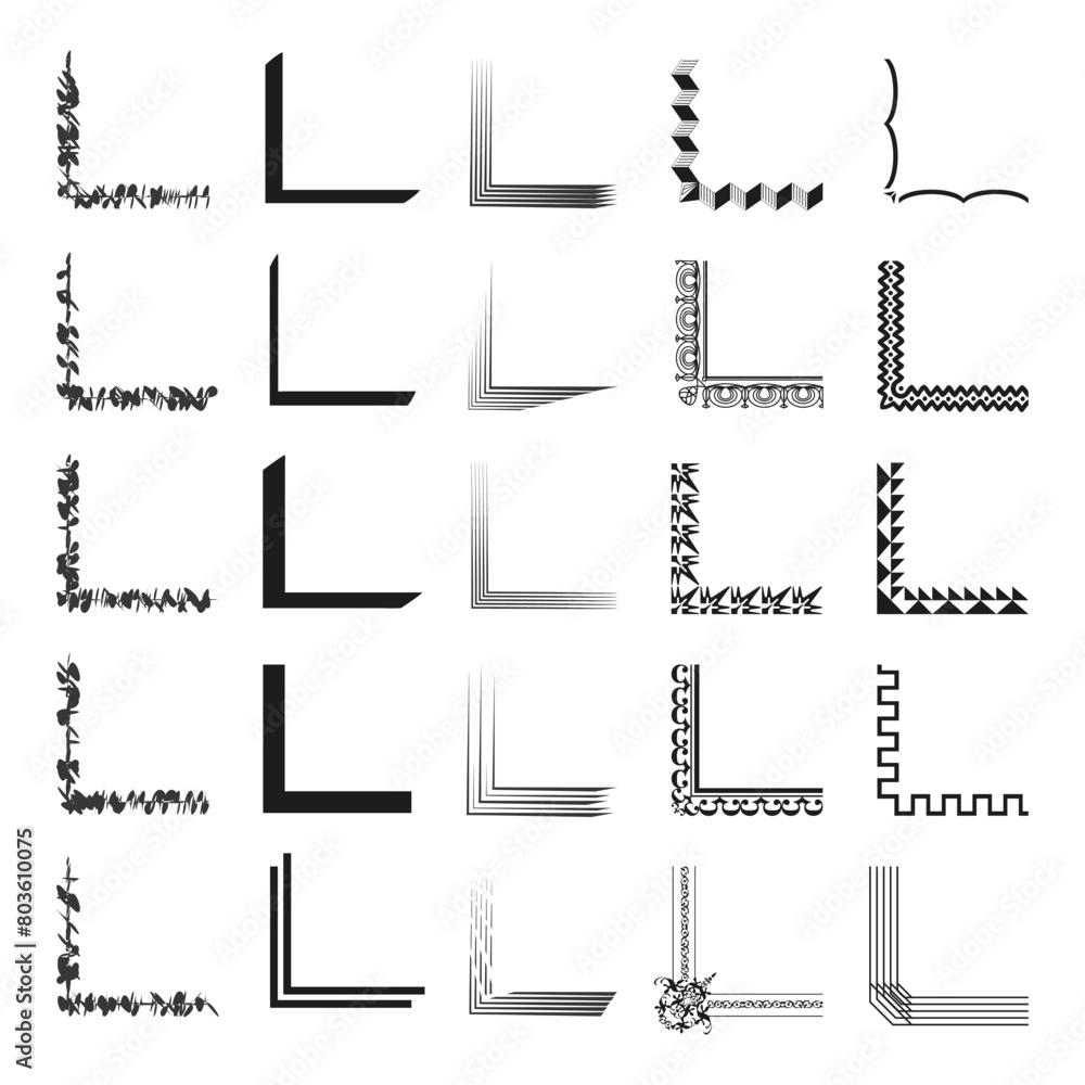 Collection of vector corner designs. Various black decorative border ...