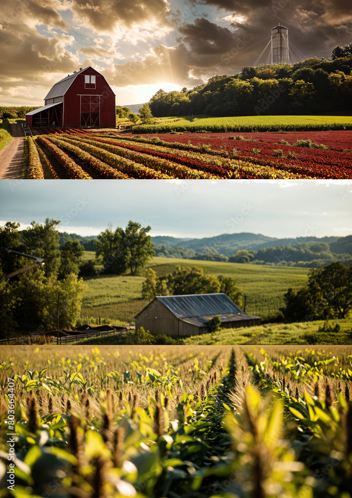 Yellow and green fields. Farming scene, green ripe healthy fields of ...