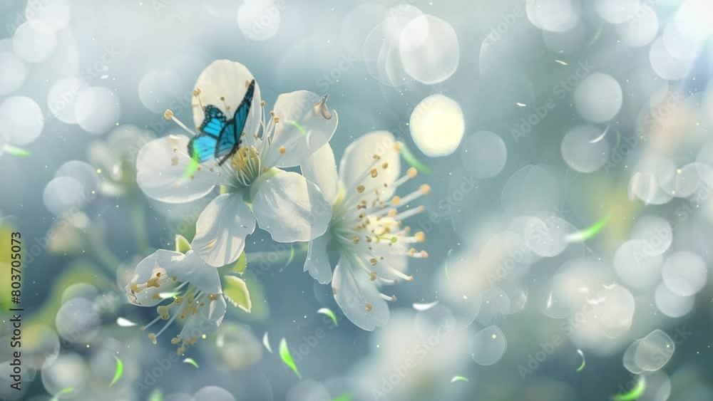 beautiful white flowers with blurred bokeh background. seamless looping ...