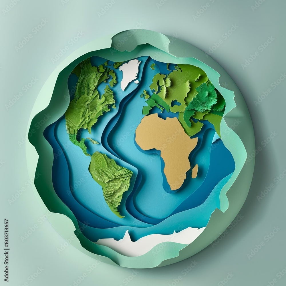 Eco-friendly abstract Earth, paper cut by illustrator, layers ...