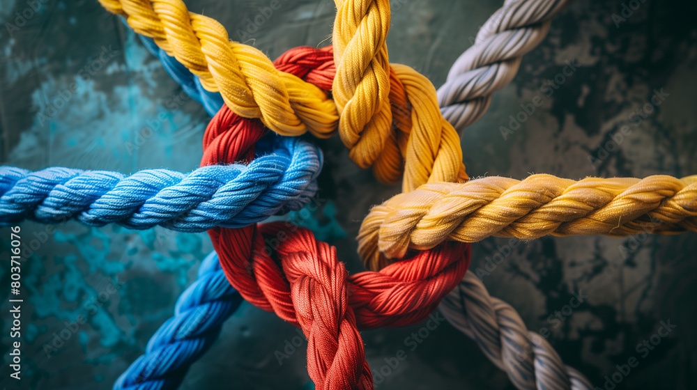 Team rope diverse strength connect partnership together teamwork unity ...