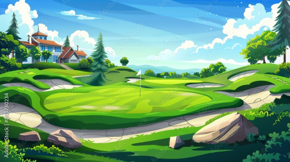 3d cartoon illustration of a golf course. cartoons. Illustrations Stock ...