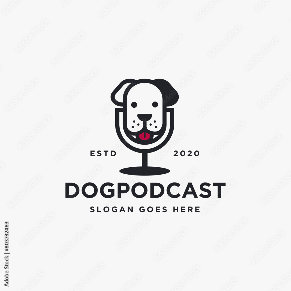 Abstract fun microphone pet dog podcast logo icon vector illustration ...