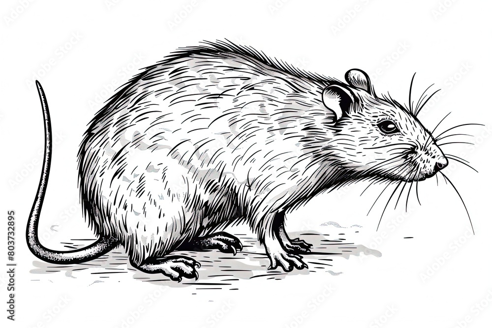 Rat illustration clear thick black outlines line art no missing arms no ...