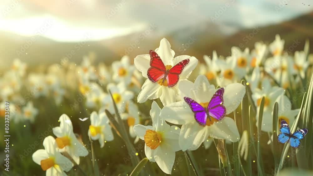 daffodil flowers in the field. seamless looping overlay 4k virtual ...