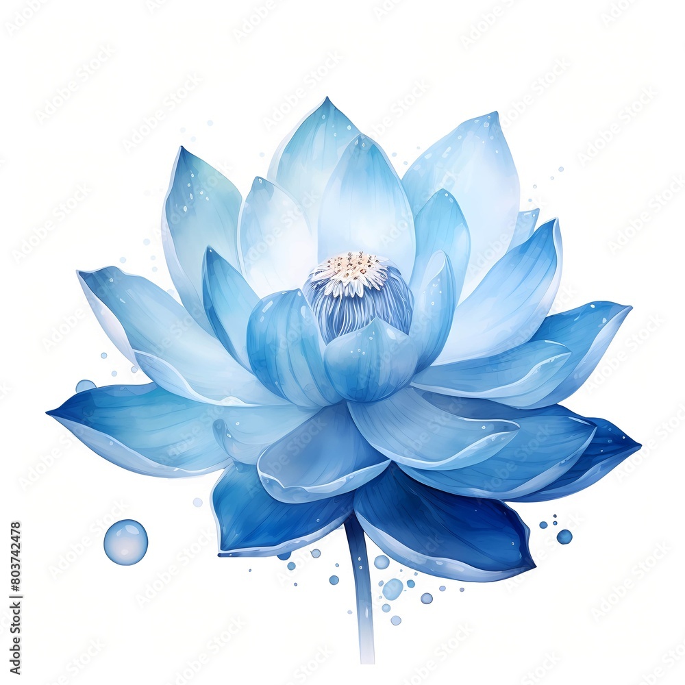 Blue lotus flower. Blue flowers. Abstract lotus clipart. Watercolor illustration. Generative AI ...