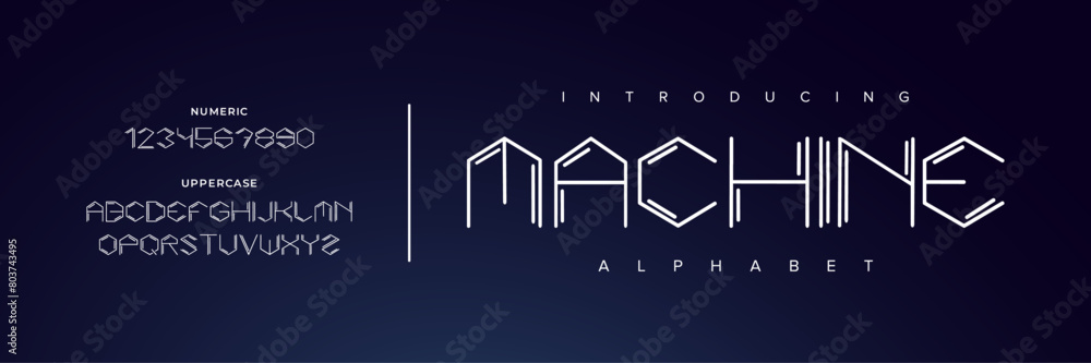 Machine creative simple modern urban alphabet font. Digital abstract ...