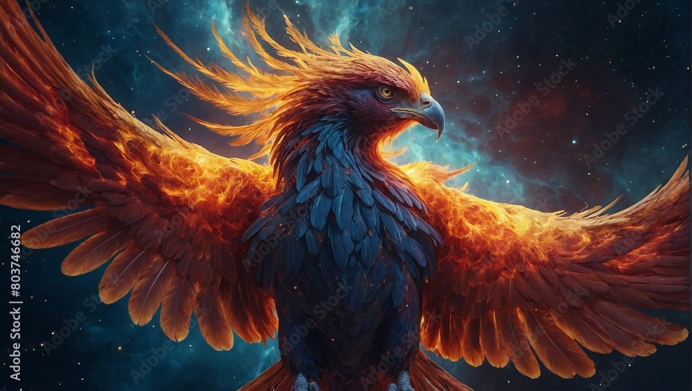Flying phoenix bird in fantasy style. Phoenix in bright sunlight,a ...