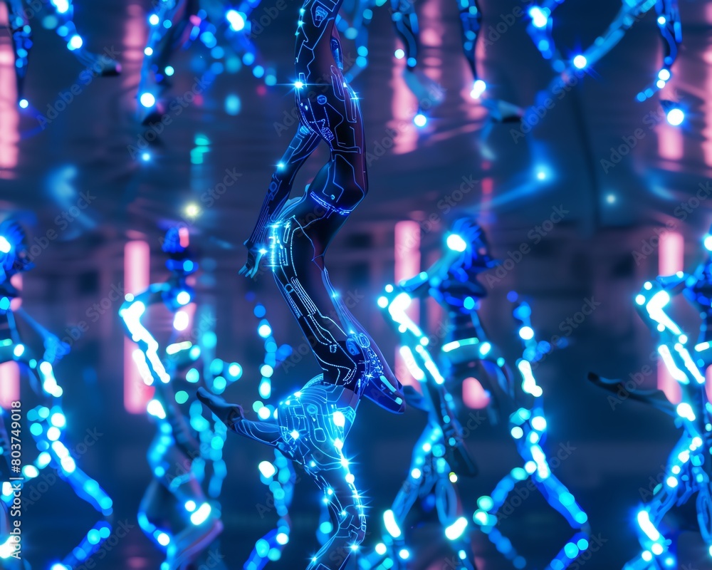 Craft a dynamic scene of robotic ballet dancers in mid-pose Stock ...
