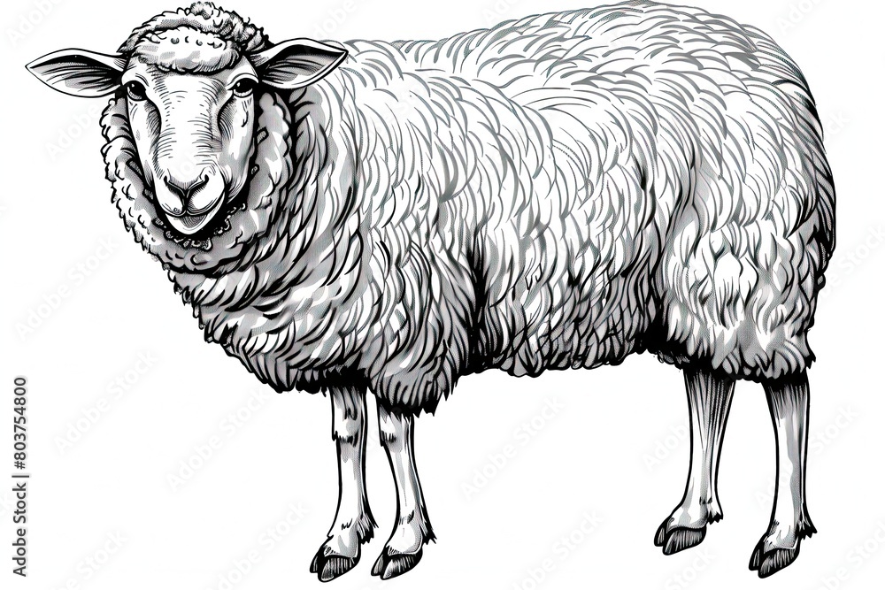 Sheep illustration clear thick black outlines line art no missing arms ...