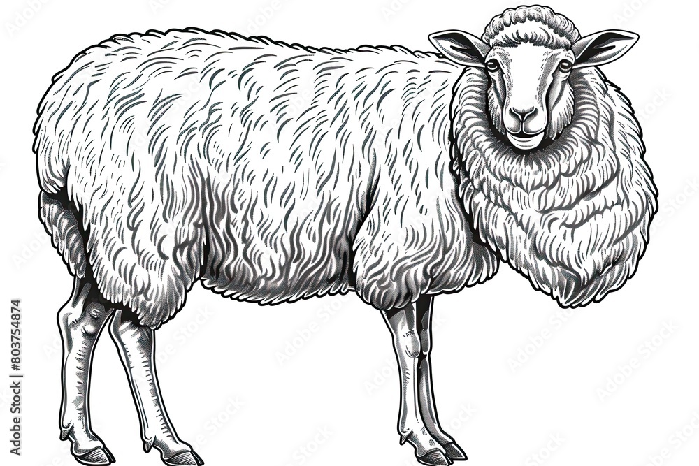 Sheep illustration clear thick black outlines line art no missing arms ...