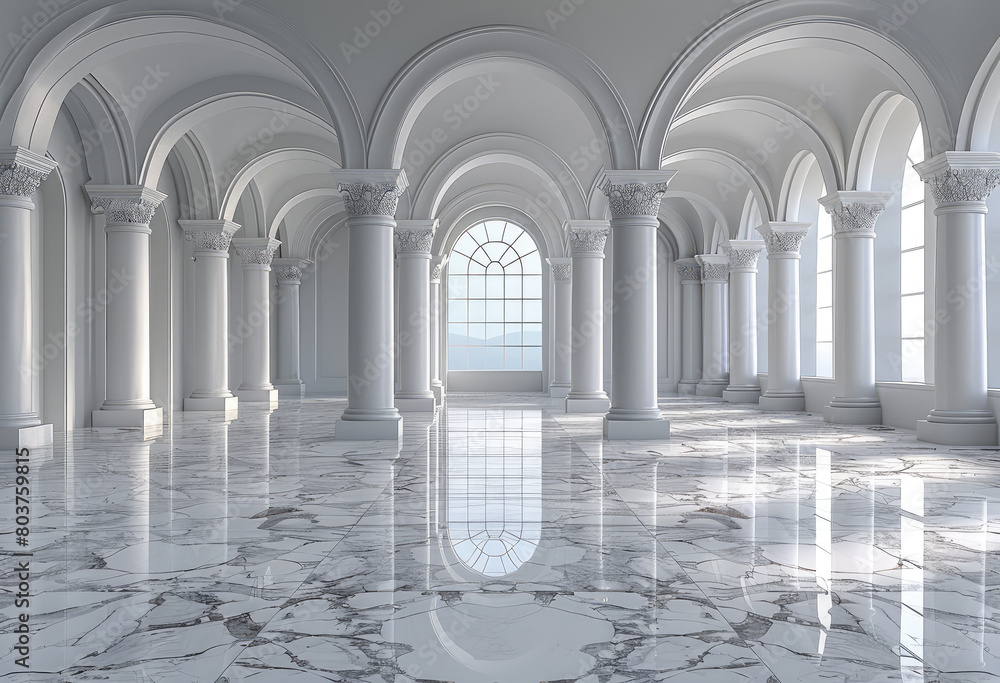 A large white marble room with tall arched ceilings and columns, marble ...