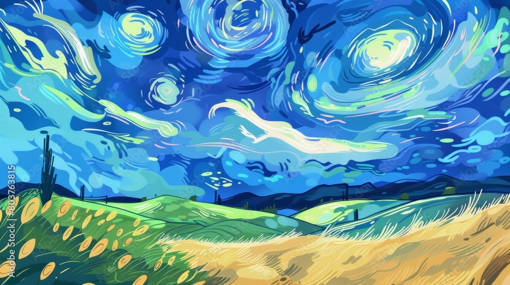 Hand drawn cartoon art abstract van Gogh style impressionistic ...