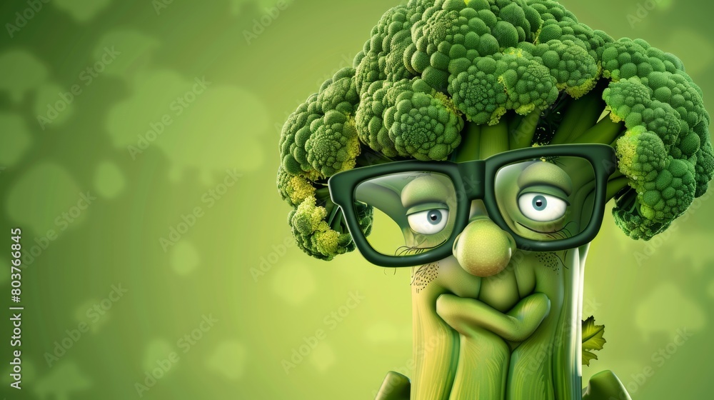 Broccoli cartoon character wearing glasses. Funny and cute vegetable ...