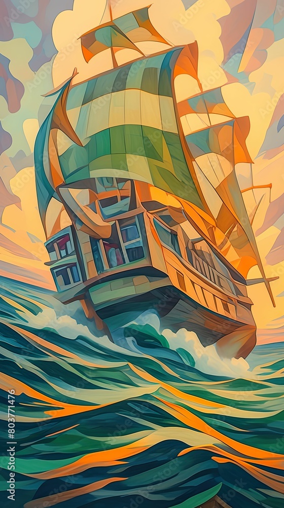 Pirate Ship, Jolly Roger Flag, Roaring seas, under a stormy sky, 3D ...