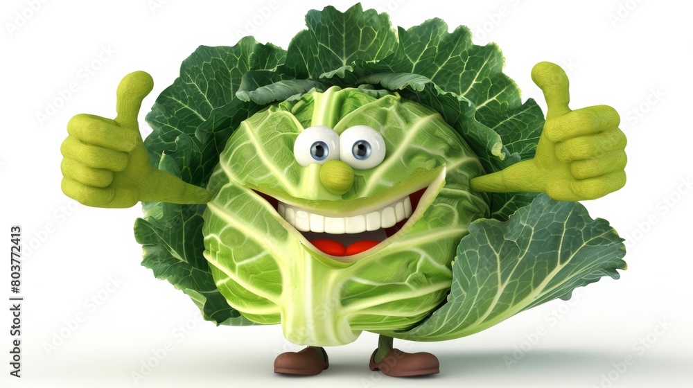 Happy Cabbage character gives thumbs up using both hands, funny cartoon ...