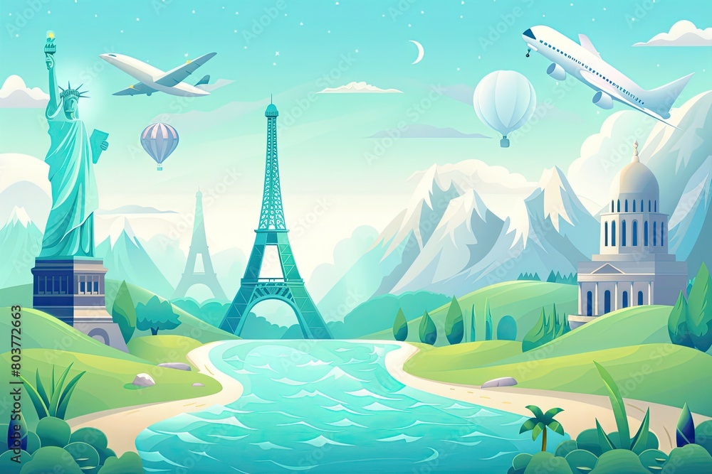 Travel destination vector background and template design with travel ...