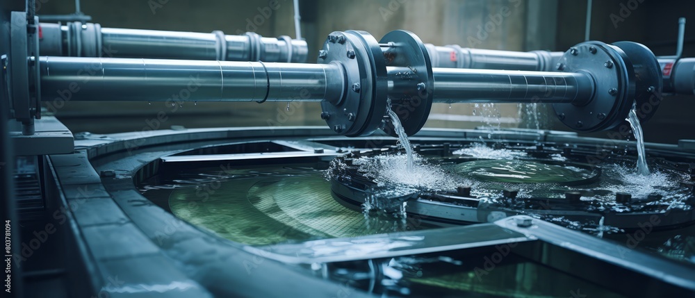 Detailed view of a mechanical screen in a wastewater treatment plant ...