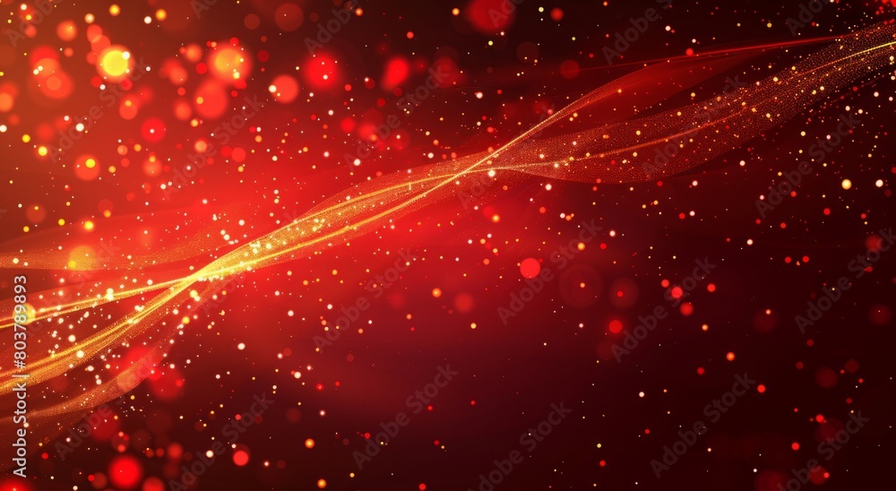 Red background, red light rays and glowing lights on the right side of ...