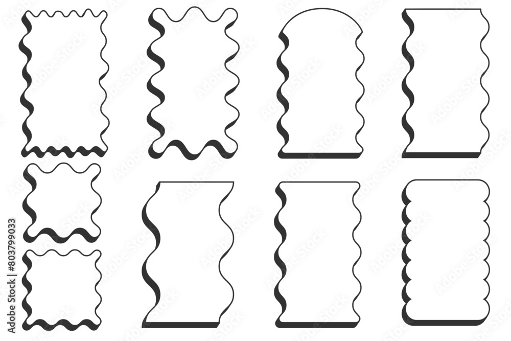 Wavy Border Frame Rectangle Scallop Edge Box Square Vector Shapes Squiggle Groovy Aesthetic