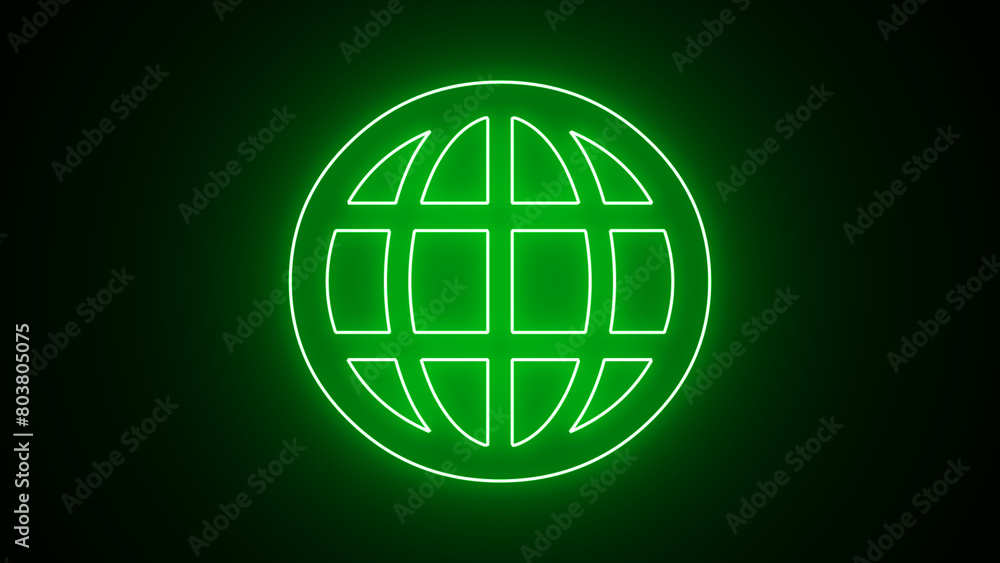 Green neon pictogram for a webpage. World web icon, www earth globe ...