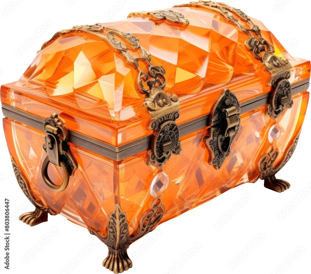 orange crystal treasure chest box isolated on white or transparent ...
