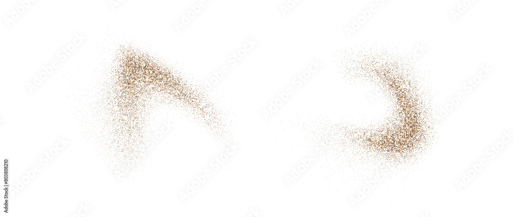 Sand dust powder splashes. Flow grit speckles and particles wave ...