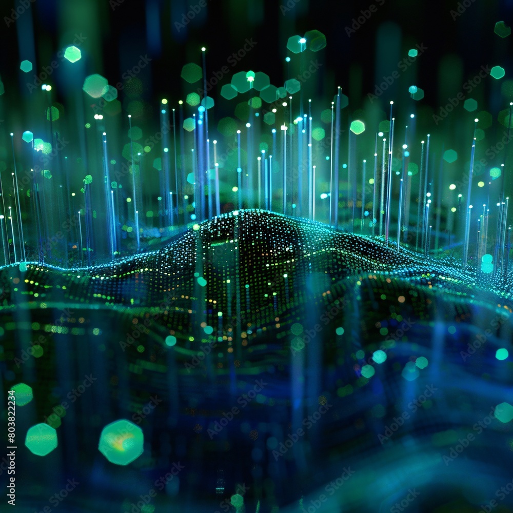 Tech Data Visualization in 3D: Blue and Green Flow DynamicsTech Data ...