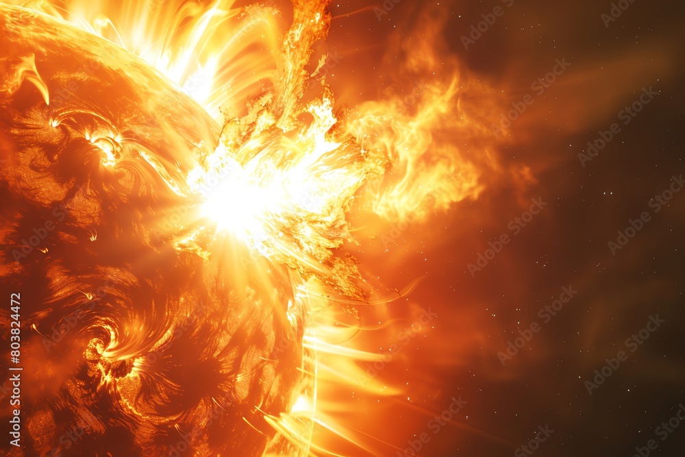 Dramatic stock photo of a solar flare erupting from the Suns surface ...