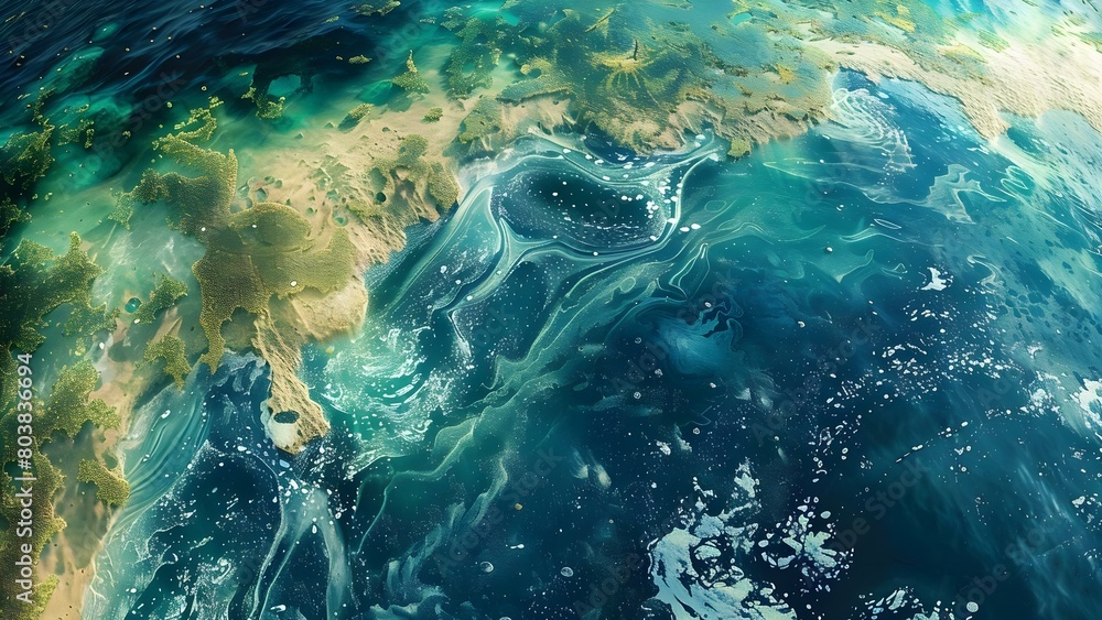 Artistic depiction of early Earth showcasing emergence of life through ...